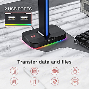 Havit RGB Gaming Headset and Headphone Stand 2 in 1 Set, Desk Dual Headset Hanger Base with Phone Holder & 2 USB Port, Gaming Headphone with Mic for Desktop PC Game PS4 PS5 Xbox