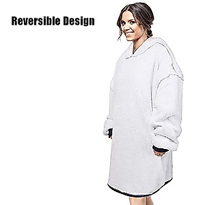 Hafisoe Oversized Wearable Blanket Hoodie,Fleece Sherpa Hooded Blanket Light Microfiber Flannel Sweatshirt Blanket with Pocket for Adult