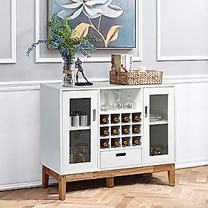 Giantex Buffet Sideboard, Wood Kitchen Server, Storage Cupboard, Wine Rack, 2 Cabinets, Drawer and Open Shelf, Living Room Furniture (White & Natural)