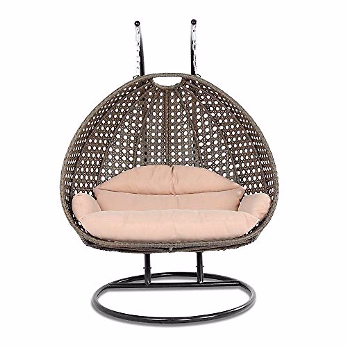 Island Gale Luxury 2 Person Outdoor Patio Hanging Wicker Swing Chair ( X-Large, Latte Rattan/Latte Cushion)
