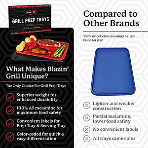 BLAZIN' GRILL Prep and Serve Trays | Set of 2 Stackable, Melamine Trays | Serving Tray & Marinating Tray | Serving Platter for Plating Food & BBQ Prep Tub for Marinating Meats | Grill Accessories |