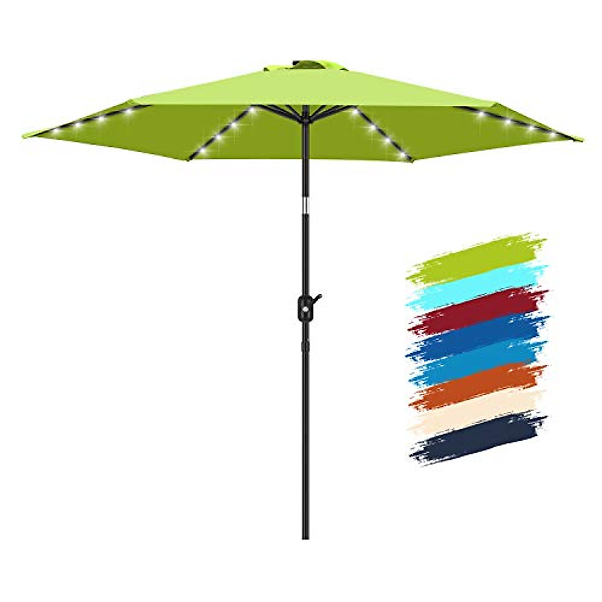 FRUITEAM 7.5 Feet Solar 24 LED Lighted Umbrella-Solar Umbrella Lawn and Garden w/Easy Tilt Adjustment, Market Umbrella Adjustment and Crank Lift System for Patio