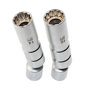 QISF 14MM & 16MM Thin Wall Magnetic Swivel Spark Plug Socket - 3/8-Inch Drive 12-Point Spark Plug Socket Removal Tool - Swivel Extension Permits Access to Most Confined Areas