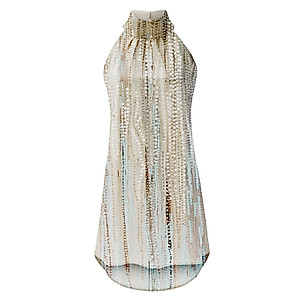 Cnebo Maxi Dresses for Women Women Summer Dresses for Halter Neck Sundress Flowy Sleeveless Knee Length Irregular Beach Dress Silver