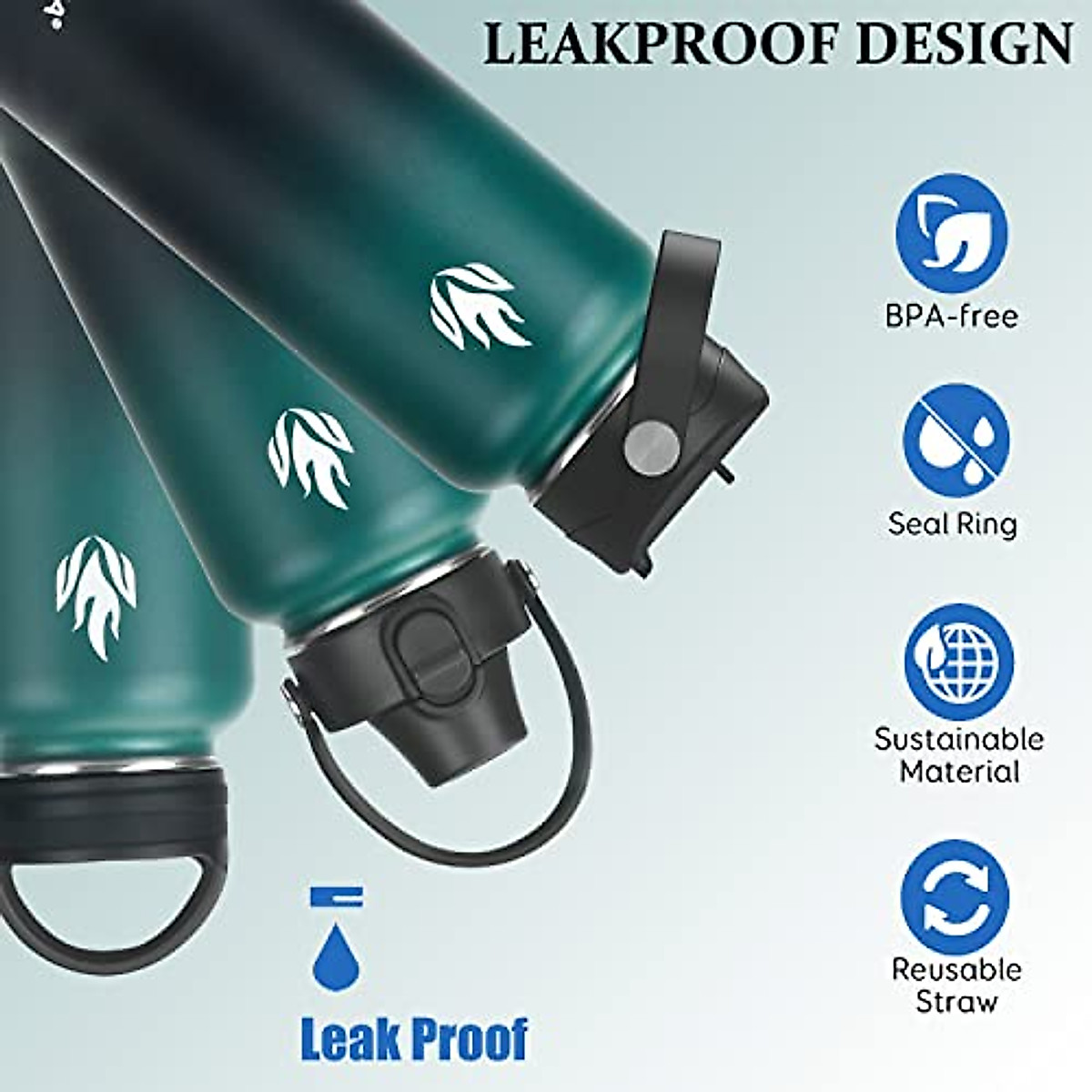 32oz Water Bottle,Vacuum Insulated Stainless Steel Water Flask with Straw Lid Auto Spout Lid Sport Lid,Leak Proof,Double Walled Travel Thermo Mug,Metal Canteen,Hot Cold Water Bottles