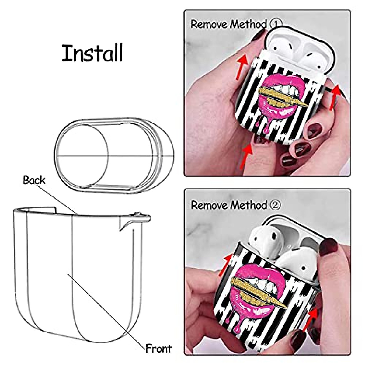 Airpods Case Cover Compatible with Apple Airpods 1 & 2,Fully Protected Shockproof 3D Cute Funny Cool Cartoon case with Keychain Clip Carabiner and Lanyard Support Wireless Charging (Purple Lips)