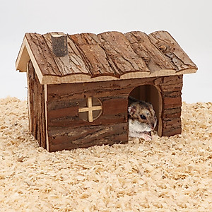 Wontee Hamster Wood House Hamster Hideout Hut for Dwarf Hamsters Mice Small Gerbils (Medium)