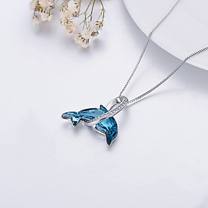 TOUPOP Dolphin Gifts for Women Sterling Silver Dolphin Crystal Pendant Necklaces Ocean Beach Jewelry Birthday Christmas Graduation Gifts