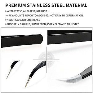MIOBLET modern 2pcs Straight and Curved Pointed Tweezers for Eyelash Extension - Nail Sticker Rhinestones Gems Picker - Stainless Steel Precision Tweezers