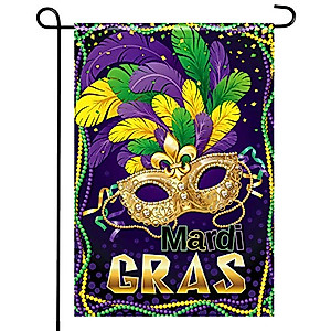 Mardi Gras Garden Flag Double Sided Masquerade Feather Bead Garden Flag Holiday Party Garden Flag Vertical Welcome Yard Decoration Flag for Wedding Carnival Party Home Decoration, 12.5 x 18 Inches