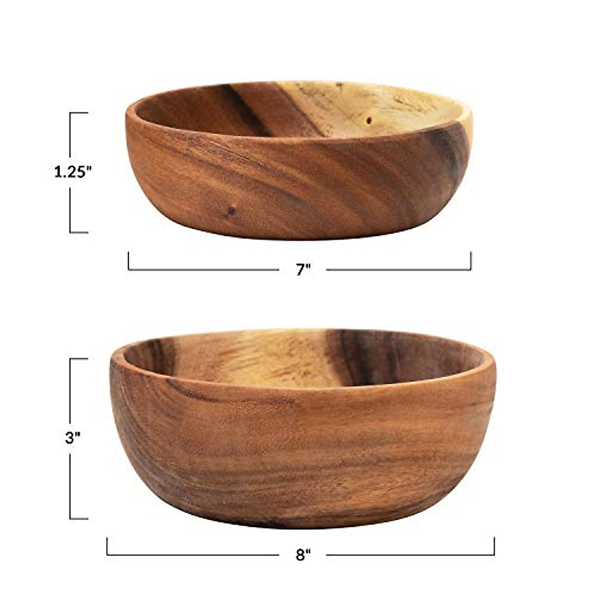 Creative Co-Op Acacia Wood, Set of 2 Bowl, Natural, 2