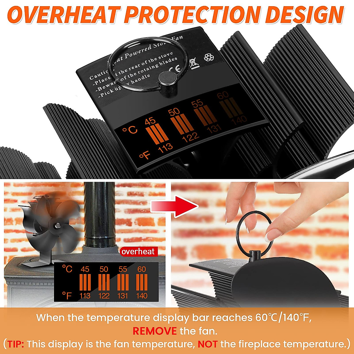 EIVOTOR Heat Powered Stove Fan 4-Blade Auto-sensing Fireplace Fan for Wood/Log Burner/Fireplace,Eco Friendly and Efficient wood stove fan