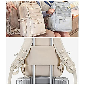 Laptop Bag 15.6 Inch Large Backpacks for Work Backpack for Women Travel Bag Mesh Pockets Cute School Bags Aesthetic Daypack (Grey)