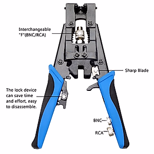 TLS.eagle Coax Cable Crimping Kit Adjustable Tool Set Coaxial Cable Crimping Tool for RG59 RG6 F BNC RCA with 20 PCS F Compression Connectors
