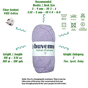 Buvemu Cotton Chainette Yarn, 100% Cotton Fine Weight for Knitting Crocheting, Summer Spring Yarn, 100 Gram (3.53 Ounces) 328 Yards (300 Meters) (Lilac)