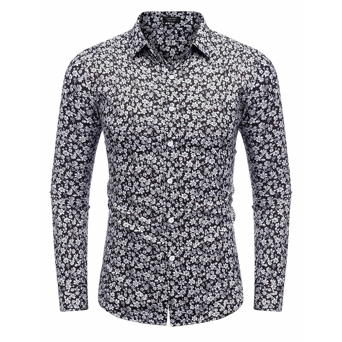 COOFANDY Men's Floral Dress Shirts Long Sleeve Regualr Fit Casual Button Down Shirts Black