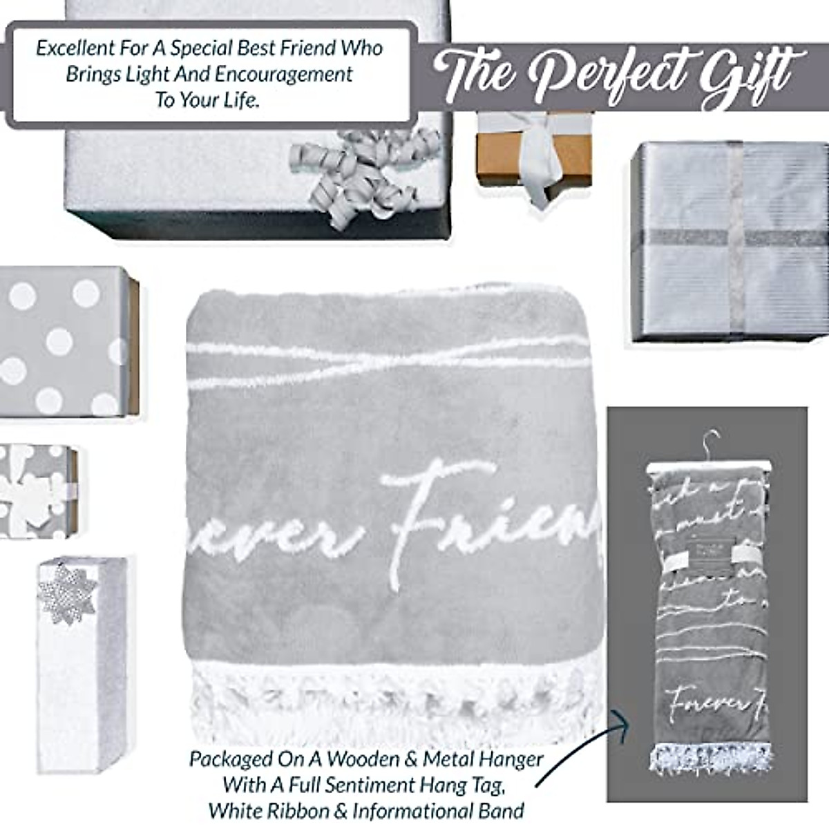 Pavilion - Forever Friend 50" x 60" Luxury Sherpa Tassel Raised Text Throw Blanket Bestie Best Friend Encouragement Housewarming Gift - Threaded Together