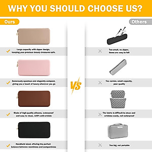 BEZOX Stylish Silicone Makeup Brush Bag - Travel Makeup Brush Holder, Portable Cosmetic Bag Zipper Pouch, Silicon Toiletry Bag Case - Khaki