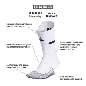 adidas Unisex Adizero Football Cushioned Crew Socks (1-Pair), White/Black, Medium