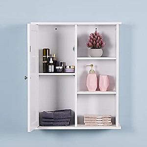 GEDELITE Bathroom Wall Cabinet with Shelves and Door, Wooden Storage Cabinet Over Toilet Space, White Medicine Cabinet for Bathroom, Kitchen, Bedroom.