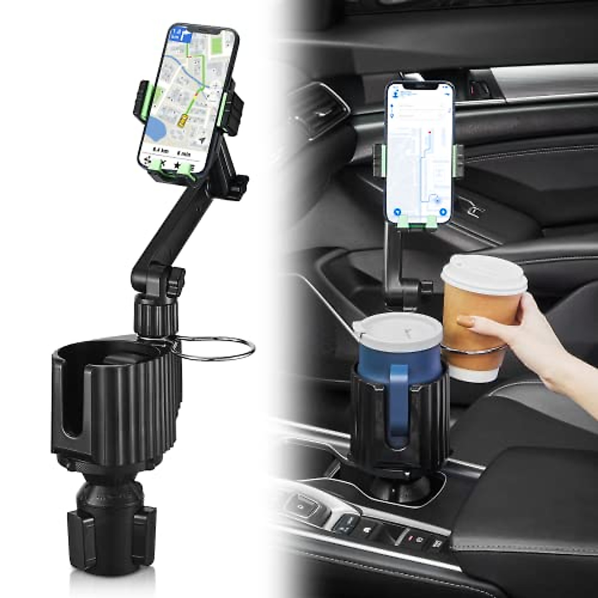 This Hill 3 in 1 Cup Holder Expander for Car 360° Rotation Cup Holder Phone Mount Compatible with iPhone/Samsung All Smartphones[2022 Upgraded 2nd Generation]
