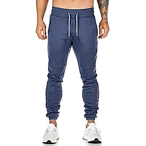 MANSDOUR Men's Athletic Gym Pants Workout Running Joggers Pants Slim Fit Sport Track Pants Outdoor Jogging Sweatpants Casual Quick Dry Tapered Training Trousers with Zipper Pockets Navy