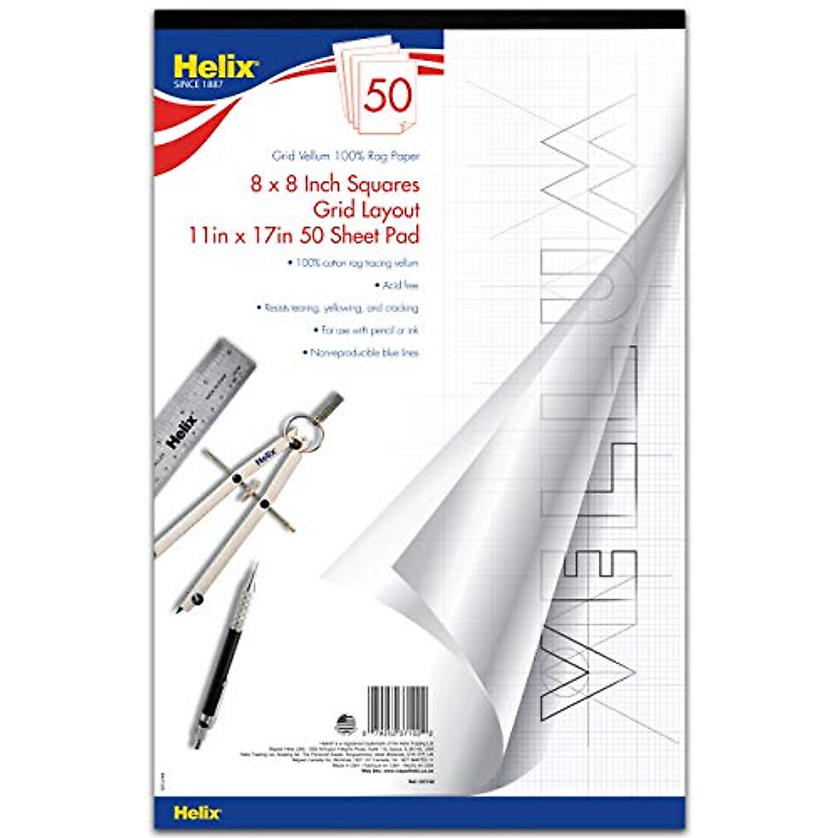 Helix - Grid Vellum Paper Pad - 8" x 8" / 11" x 17" - 50 sheets