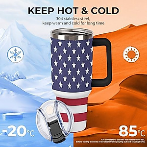 Azore U.S. Flags Insulated Tumblers with Handle Stainless Steel Coffee Mug Funny Travel Cup with Lid Straw 40oz