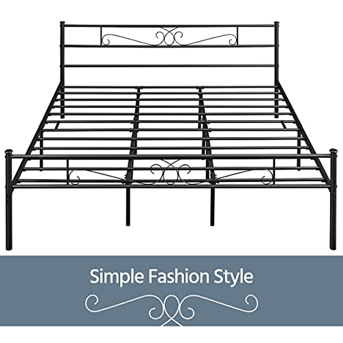 Yaheetech 13 inch King Classic Bed Metal Mattress Foundation Platform with Headboard and Footboard/No Box Spring Needed/Under Bed Storage/Strong Slat Support Black