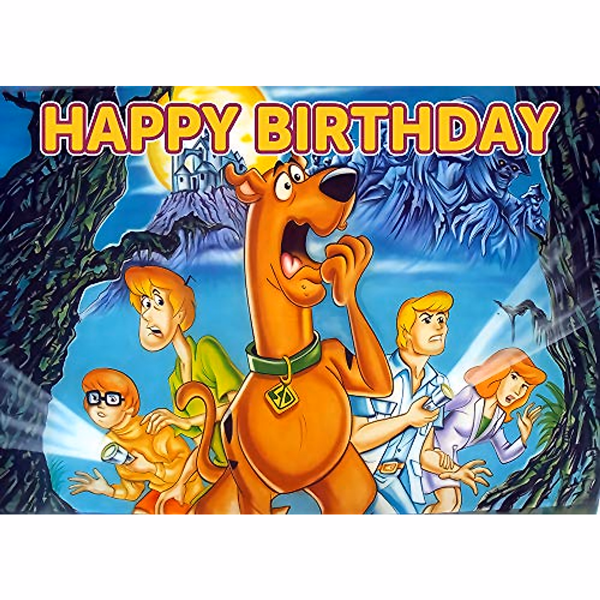 Cartoon Scooby Doo Photography Backdrops Mystery Machine Van Halloween Scooby Doo Zombie Island Photo Background 5x3ft for Kids Birthday Party Decoration Banner