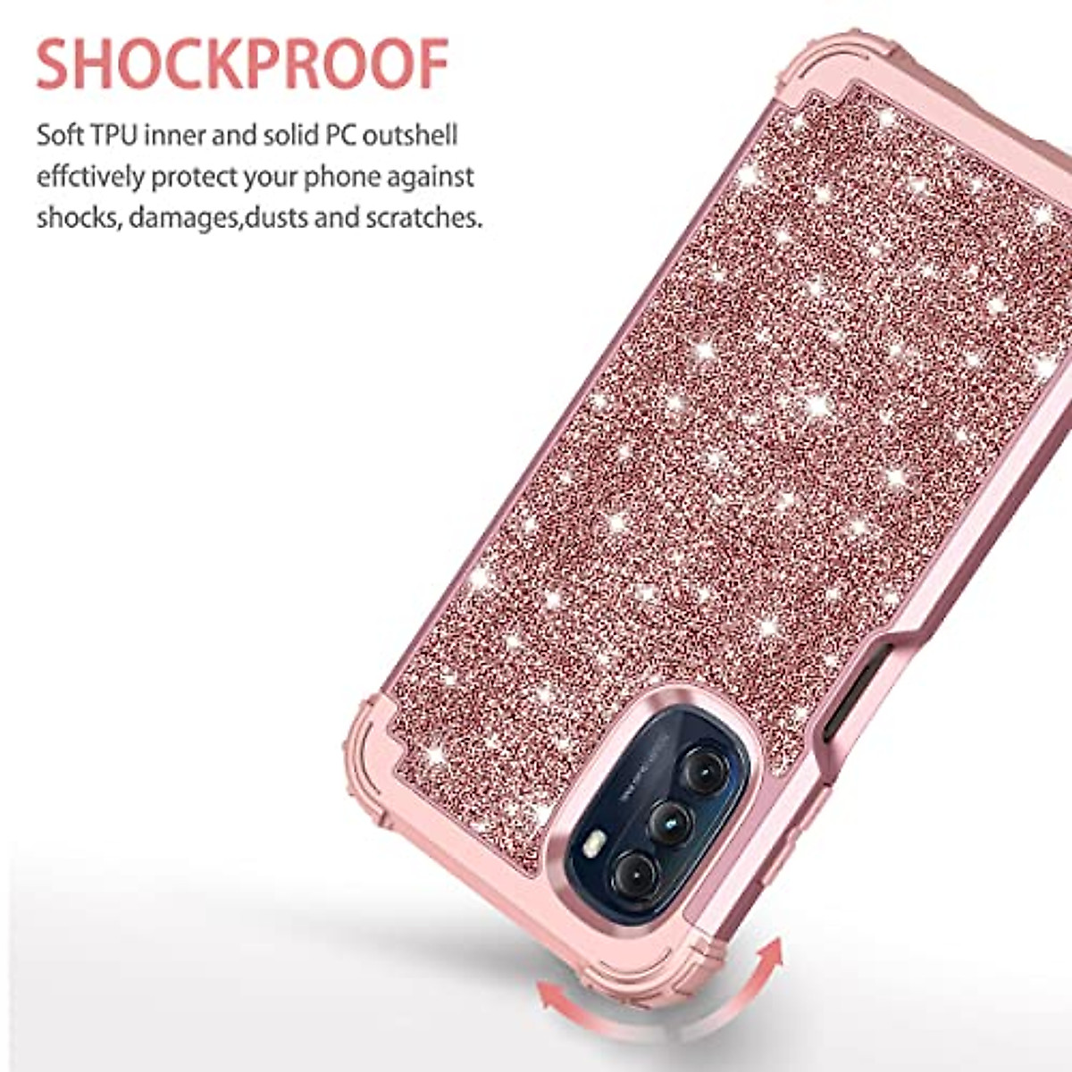 LONTECT Compatible with Moto G 5G 2022 Case Glitter Sparkly Bling Shockproof Heavy Duty Hybrid Sturdy High Impact Protective Cover Case for Motorola Moto G 5G 2022, Shiny Rose Gold