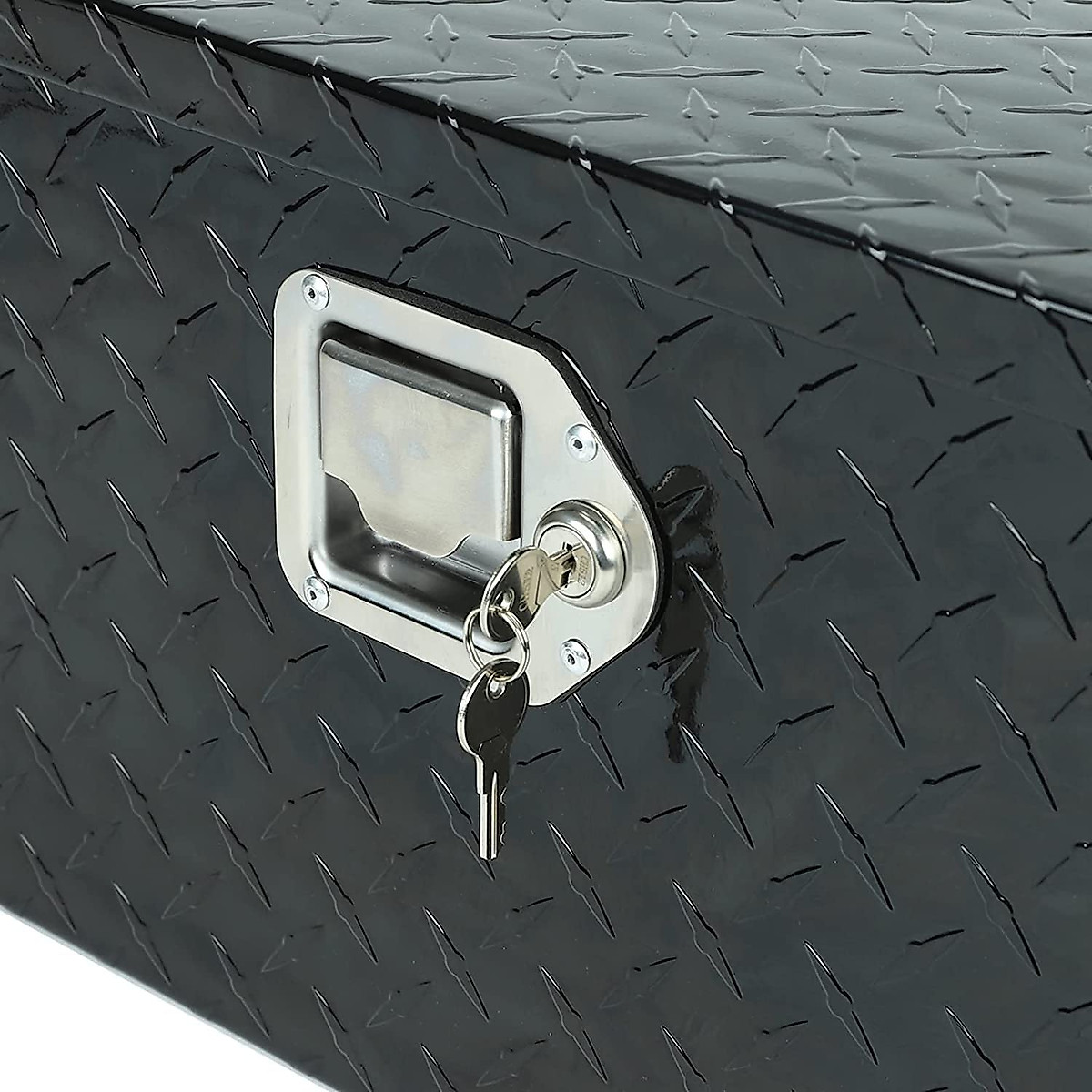 PRFFWK Diamond Plate Truck Bed Tool Box Aluminum Trailer Storage Box for Truck Bed, Pickup, RV, Trailer, Waterproof Truck Box with Side Handle and Lock Keys-39 x 13 x 10 inch,Black