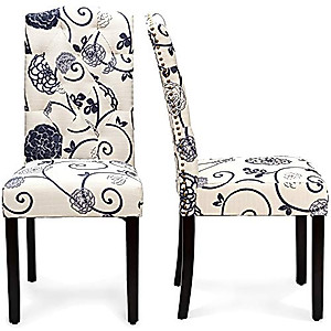 Giantex Parsons Chairs, Set of 2 Uphostered Kitchen Dining Chairs w/Wood Legs, Padded Seat, Linen Fabric, Nails, Tufted Dining Chairs, Ideal for Dining Room, Kitchen, Living Room