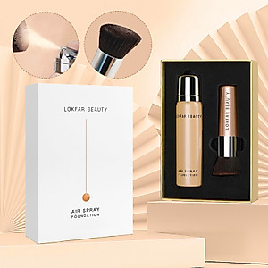 LOKFAR AirBrush Foundation Spray, Silky Mist Foundation Spray Makeup Set with Brush, Full Coverage Foundation for Smooth Radiant Finish, Formula Breathable Lightweight Hydrating | #04 Buff Beige