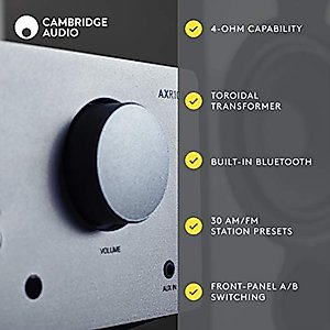 Cambridge Audio AXR100 100-Watt Stereo Receiver with Bluetooth | Built-in Phono Stage, 3.5mm Input, AM/FM with RDS