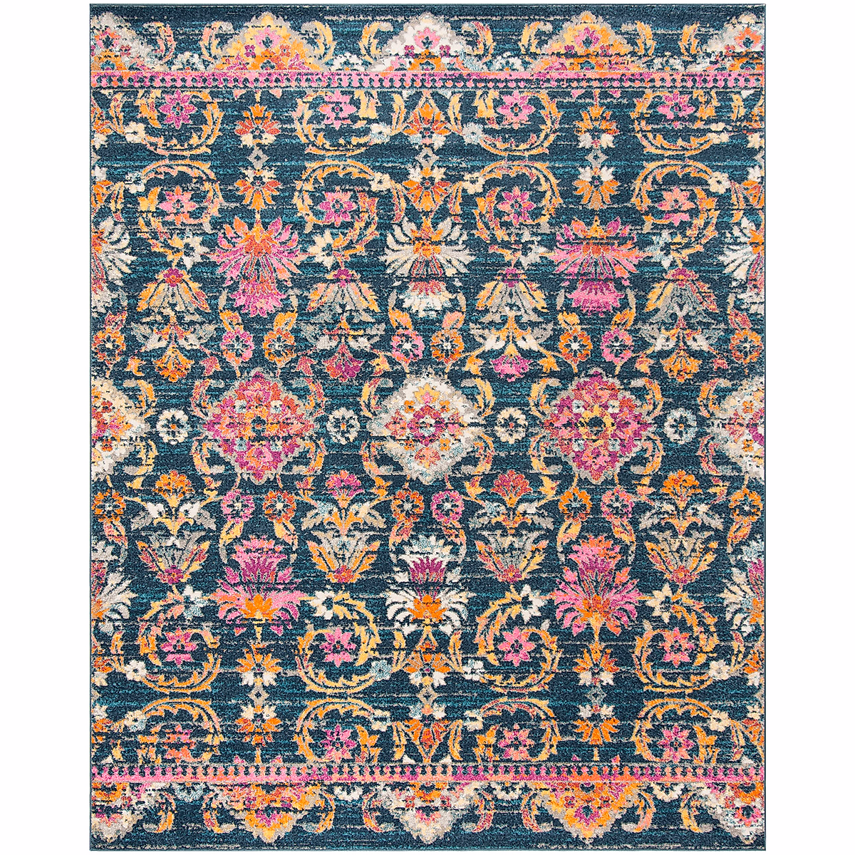 SAFAVIEH Madison Collection Area Rug - 6' x 9', Blue & Fuchsia, Boho Chic Floral Design, Non-Shedding & Easy Care, Ideal for High Traffic Areas in Living Room, Bedroom (MAD130C)