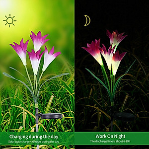 Hatstart Outdoor Solar Garden Lights,4 Pack Solar Patio Lights with 16 Bigger Lily Flower Lights Waterproof 7 Colors Changing LED Solar Powered Lights for Garden, Patio, Pathway