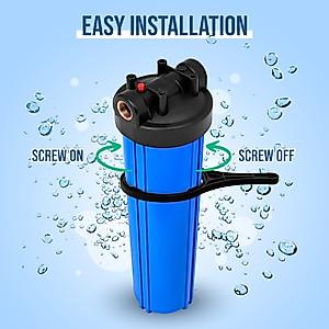 High Capacity 20 x 4.5” Blue Whole House Water Filter Purifier System with Presser Relief Button, 1” Inlet/Outlet Brass Port & Yearly Supply (3) Coconut Shell Activated Block Carbon Cartridges