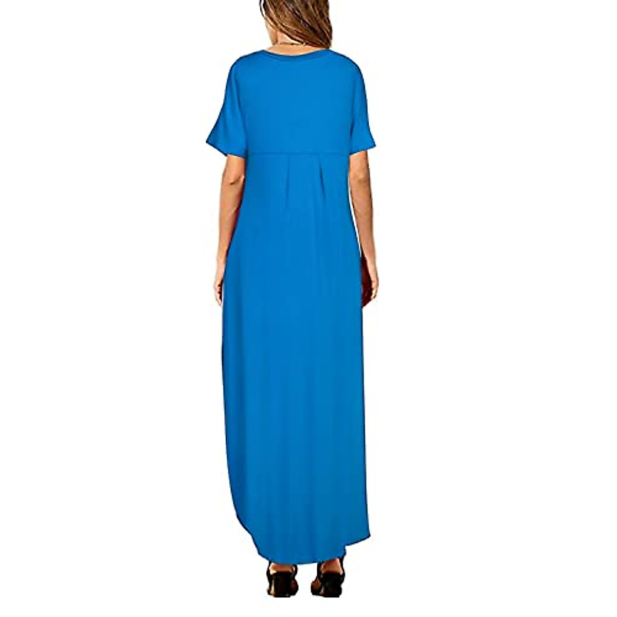 Arolina Women's Summer Maxi Dress Short Sleeve V Neck Casual Loose Long Beach Split Dresses with Pockets Acid Blue
