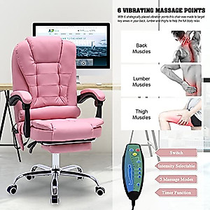 Belandi Massage Office Chair, Ergonomic Executive Computer Chair w/Foot Rest, PU Leather Executive Office Chair w/Heated, Padded Armrest, High Back Swivel Recliner for Office Home Study (Pink)