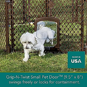 North States MyPet Petyard Passage: Made in USA, 4-panel pet enclosure with lockable pet door. Freestanding. 7 sq. ft of play area (26" Tall, Brown)