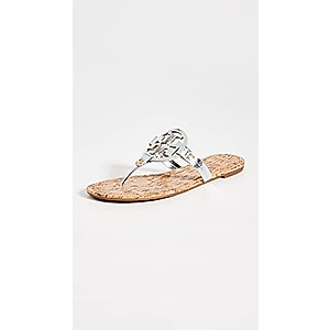 Tory Burch Women's Miller Sandals with Rivits + Handtack Stitch, Silver/Natural, 9 Medium US