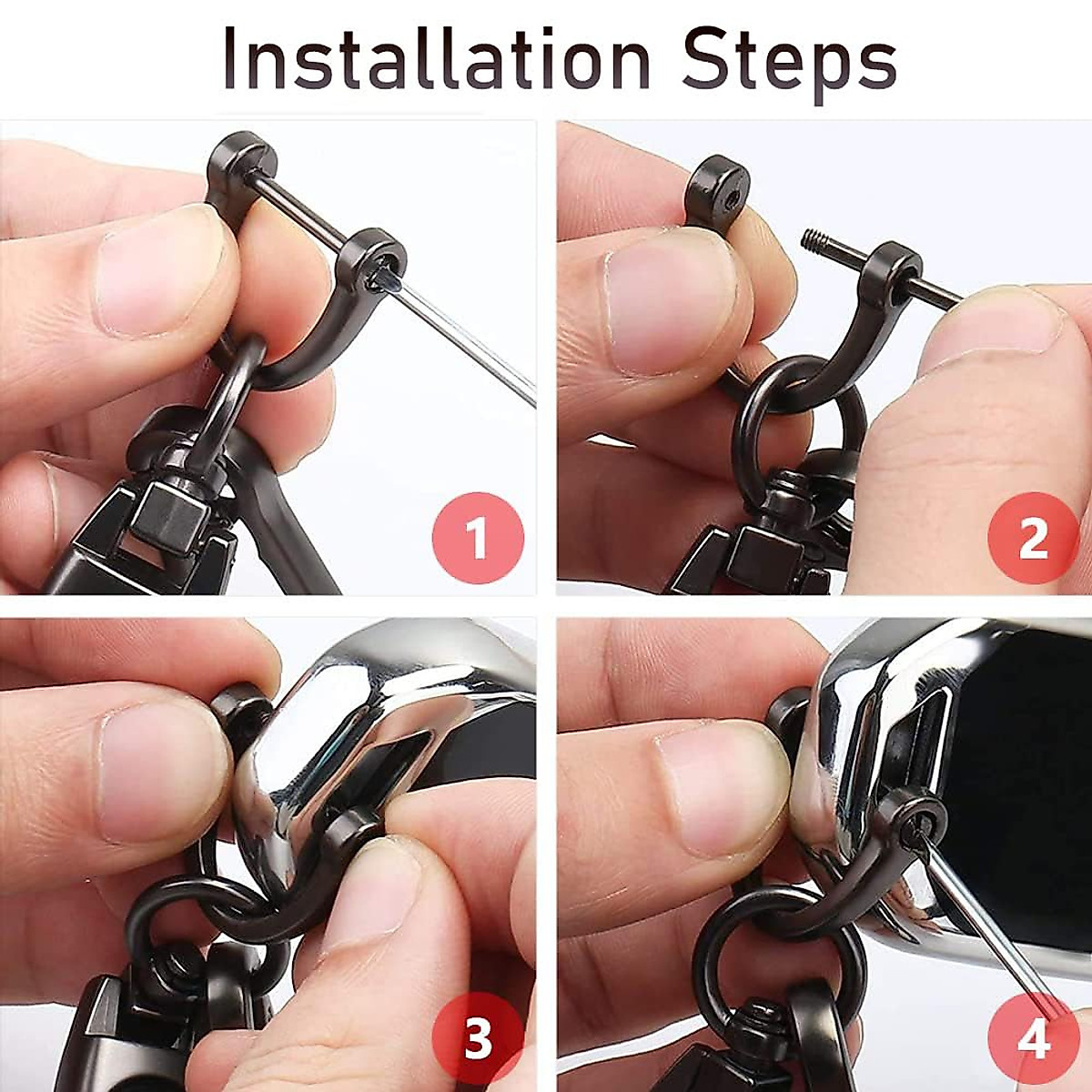 KURETO Car Keychain for Keychain Accessories Compatible with KeyChain, Genuine Leather Universal Key Fob Holder with 360 Degree Rotatable, Anti-Lost D-Ring, Screwdriver – Red