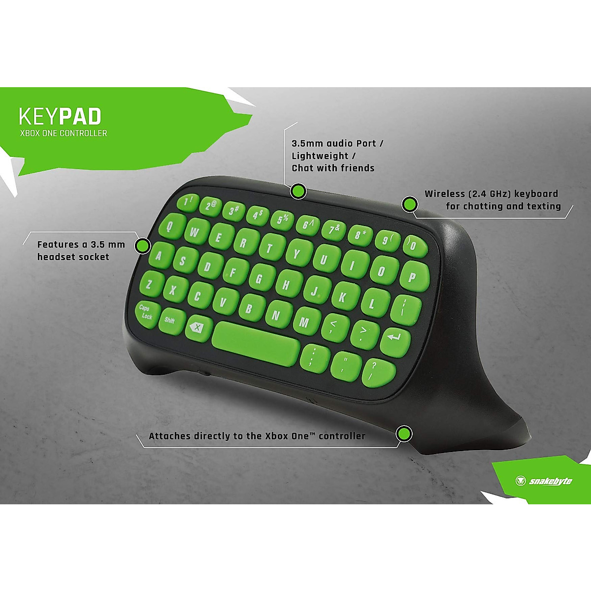 Snakebyte KEY: PAD - Attachable Wireless Keyboard for your XBOX One Controller/Controller – QWERTY - Xbox Gaming Keyboard