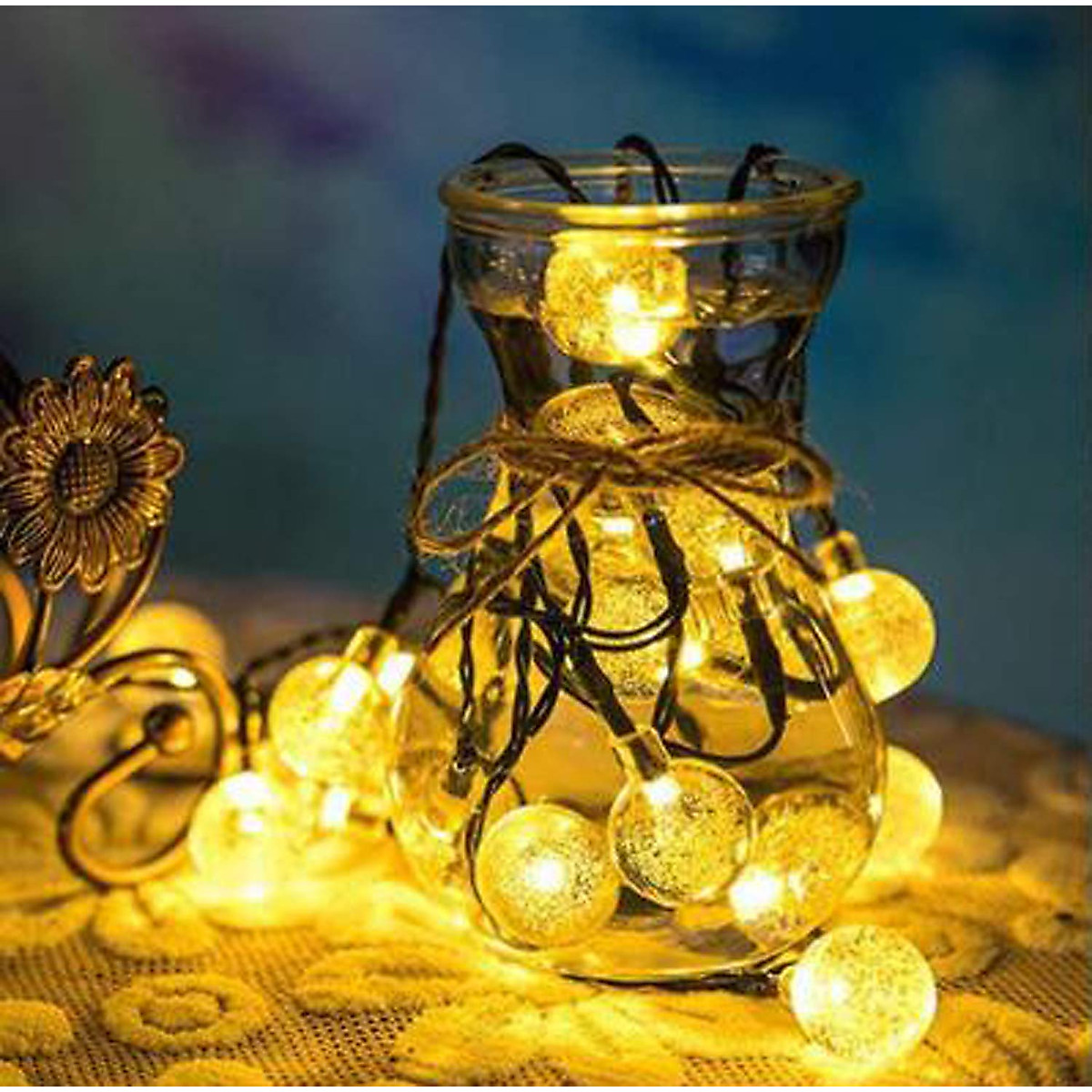 SNOMYRS Solar String Lights Outdoor 50Led 22.9Ft Patio Lights, Waterproof Solar Crystal Decor Ball Light with 8 Lighting Modes for Garden Patio Home Porch Wedding Party Decor (Warm White