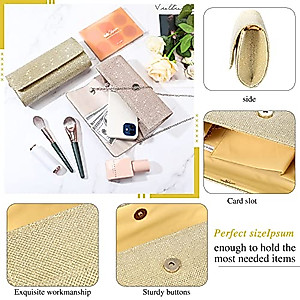 Kajaia 2 Pieces Evening Formal Purses for Women Shiny Clutch Purses Glitter Handbags with Chain Envelope Purses for Wedding Party (Gold, Rose Gold)