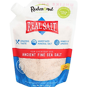 Redmond Real Salt - Ancient Fine Sea Salt, Unrefined Mineral Salt, 26 Ounce Pouch (3 Pack)