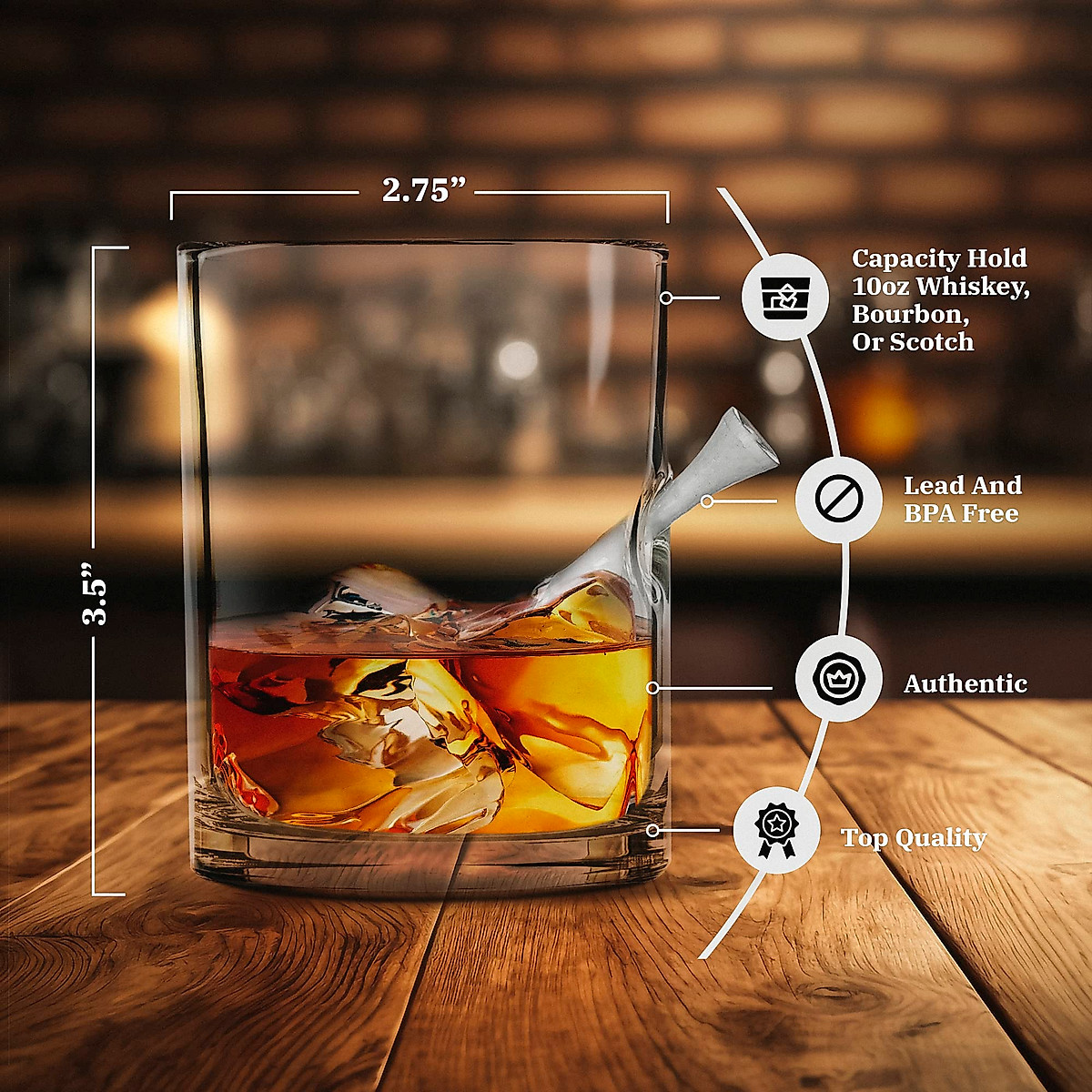 Stuck In Glass - Hole in One Golf Tee Whiskey Glasses - Original Handcrafted Embedded Barware (10 oz) - Ideal for Wine Lovers, Men's Gifts, Boyfriend, and Rocks Drinkware - White