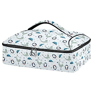 Kcldeci Insulated Thermal Food Carrier Insulated Casserole Carrier for Hot or Cold Food,Nordic Animals and Birds Insulated Tote Bag for Potluck Cookouts Parties Picnic,Lasagna Lugger