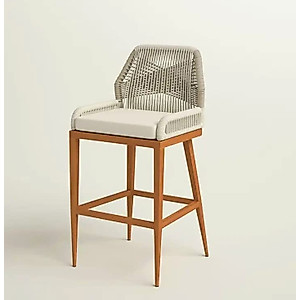 US Furnishing Indoor and Outdoor Waterproof Hand-Crafted Stool, Counter Height Stool Bar High Home Back Dining Chair Comfortable Simple Beautiful (Counter 25), Beige. Brown (7889-cc)